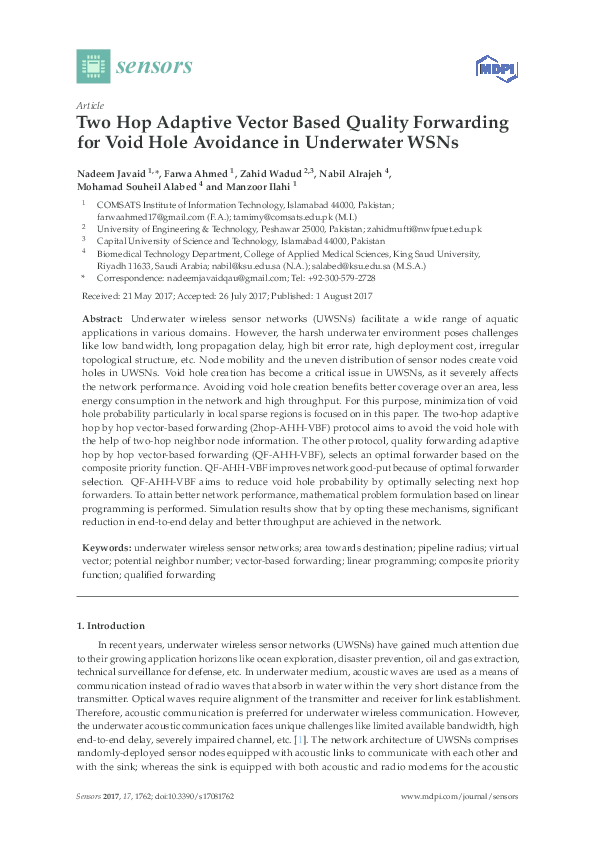 Pdf Two Hop Adaptive Vector Based Quality Forwarding For Void Hole Avoidance In Underwater