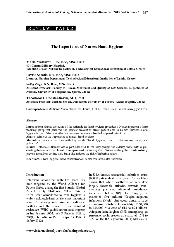 (PDF) The Importance of Nurses Hand Hygiene