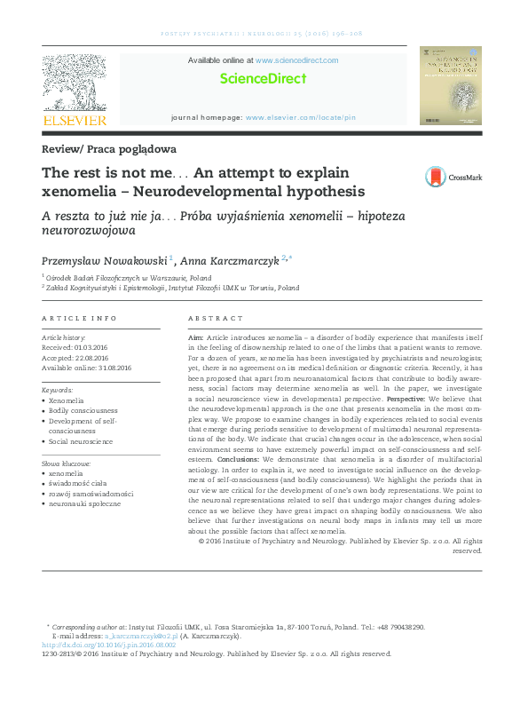 (PDF) The rest is not me… An attempt to explain xenomelia ...
