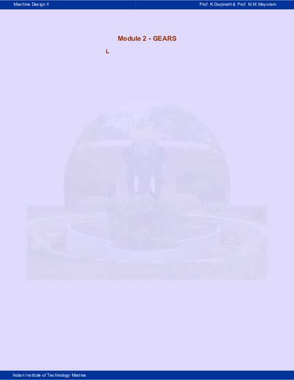 (PDF) Machine Design II Module 2 -GEARS