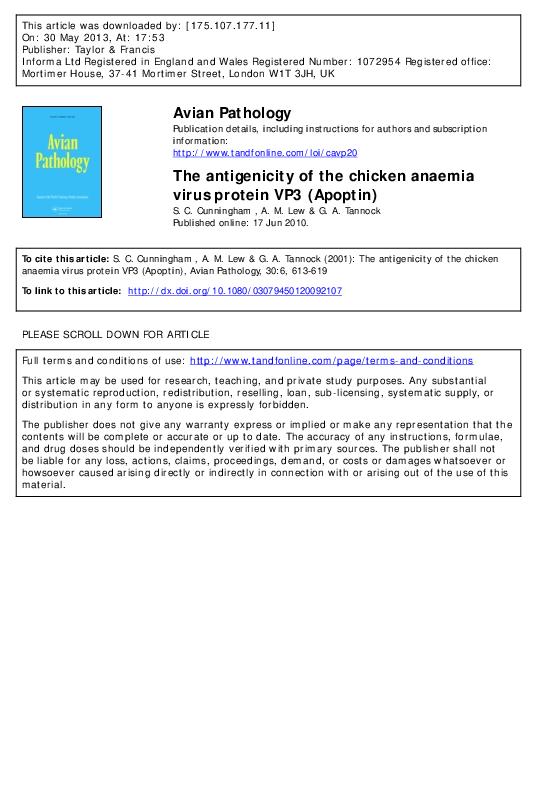 (PDF) The antigenicity of the chicken anaemia virus protein VP3 (Apoptin)