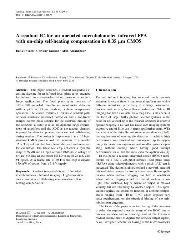 Pdf A Readout Ic For An Uncooled Microbolometer Infrared Fpa With On