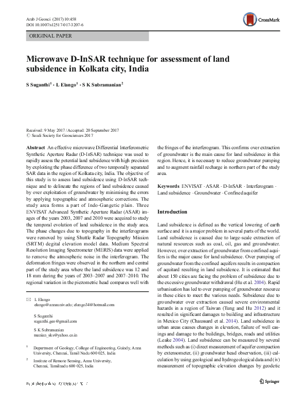 (PDF) Microwave D-InSAR technique for assessment of land subsidence in ...