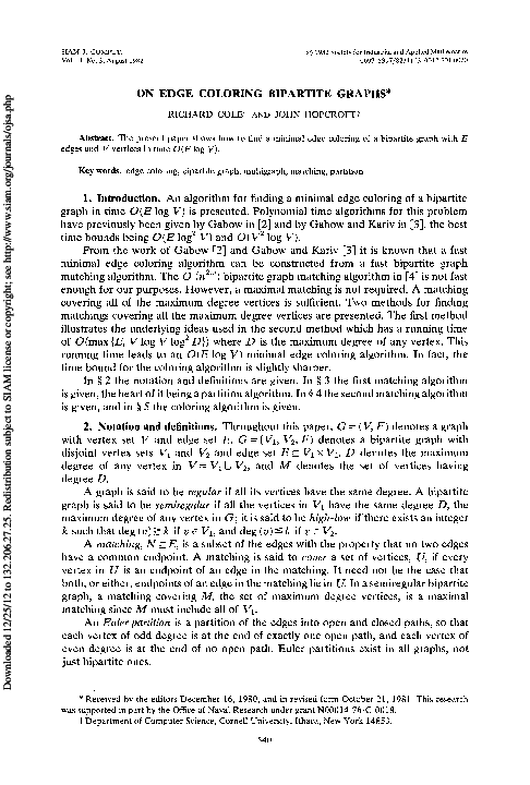 (PDF) ON EDGE COLORING BIPARTITE GRAPHS