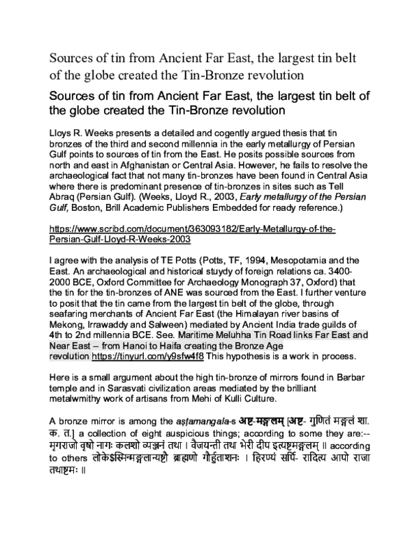(PDF) Sources of tin from Ancient Far East, the largest tin belt of the ...
