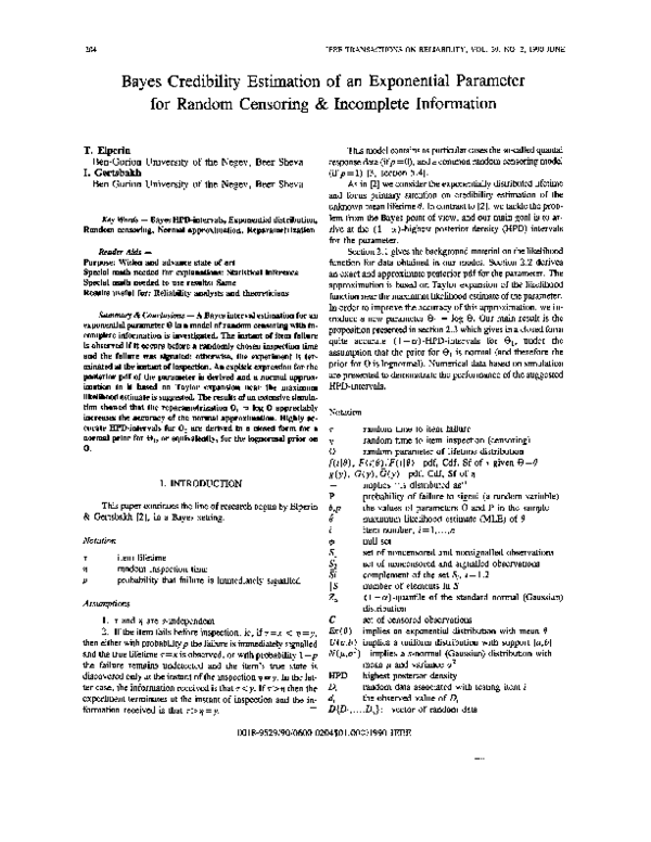 Pdf Bayes Credibility Estimation Of An Exponential Parameter For Random Censoring And