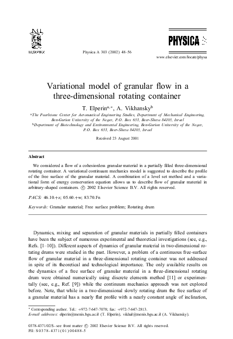 (PDF) Variational model of granular flow in a three-dimensional rotating container | Tov Elperin ...