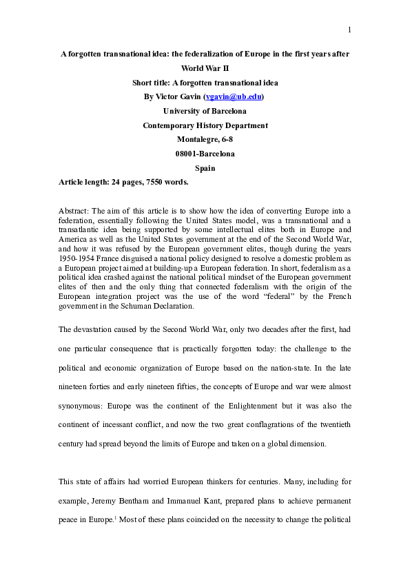 (DOC) A forgotten transnational idea: the federalization of Europe in ...