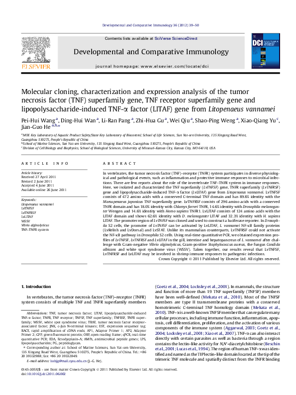 (PDF) Molecular cloning, characterization and expression analysis of the tumor necrosis factor ...