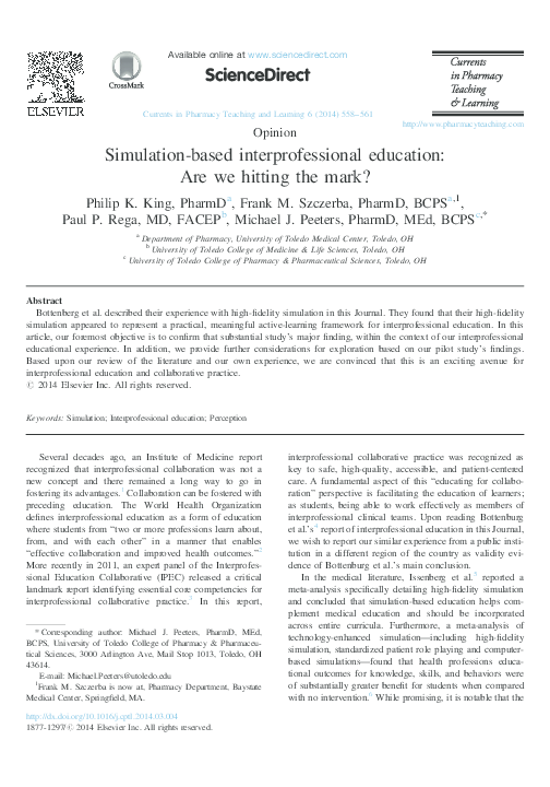 (PDF) Simulation-Based Interprofessional Education: are we hitting the mark