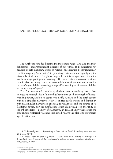 (PDF) Jason W. Moore, "Anthropocenes & the Capitalocene Alternative"