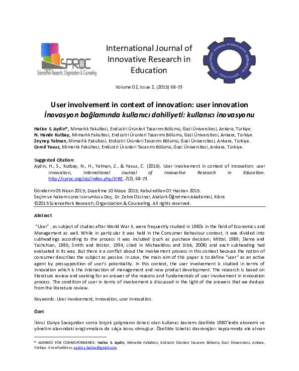 Pdf User Involvement In Context Of Innovation User Innovation