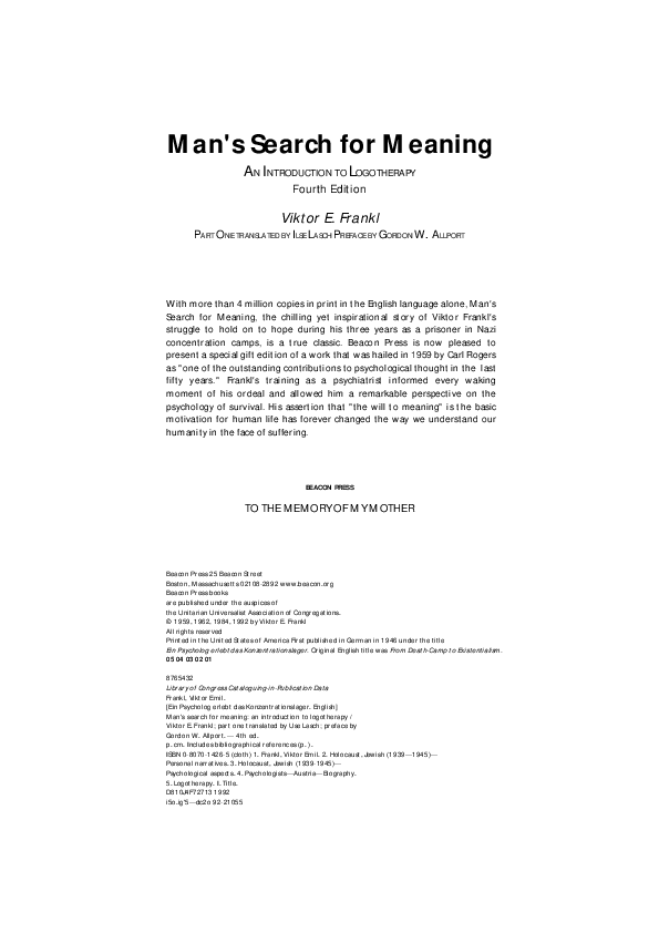 (PDF) Man's Search for Meaning