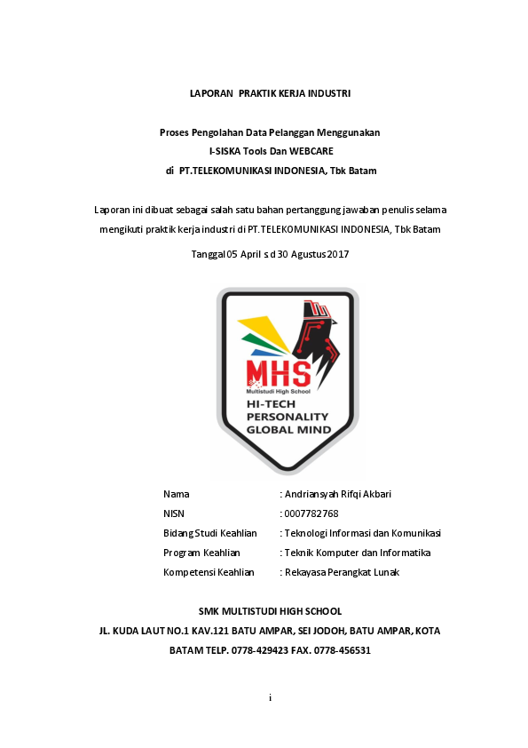 (DOC) LAPORAN PRAKTIK KERJA INDUSTRI