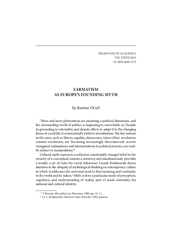 (PDF) Sarmatism as Europe‘s Founding Myth