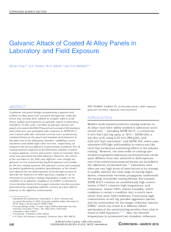 (PDF) Galvanic Attack of Coated Al Alloy Panels in Laboratory and Field ...