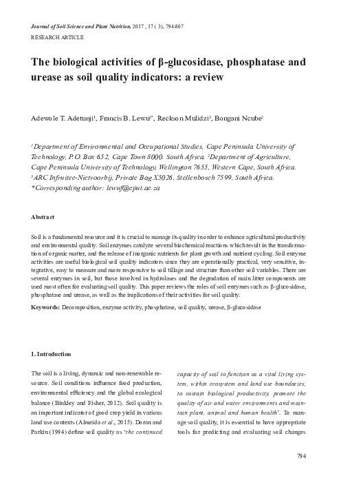 (PDF) The biological activities of β-glucosidase, phosphatase and ...