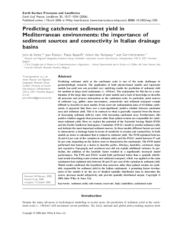 Pdf Predicting Catchment Sediment Yield In Mediterranean Environments