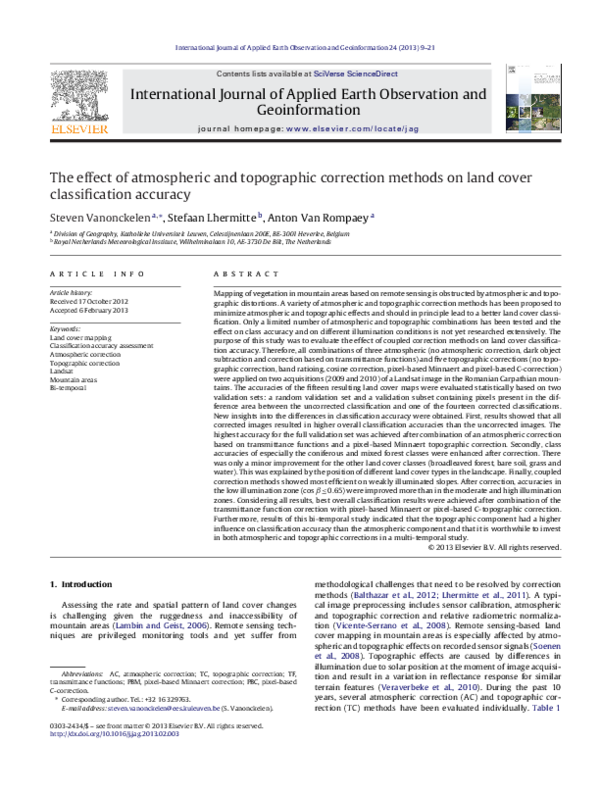Pdf The Effect Of Atmospheric And Topographic Correction Methods On Land Cover Classification