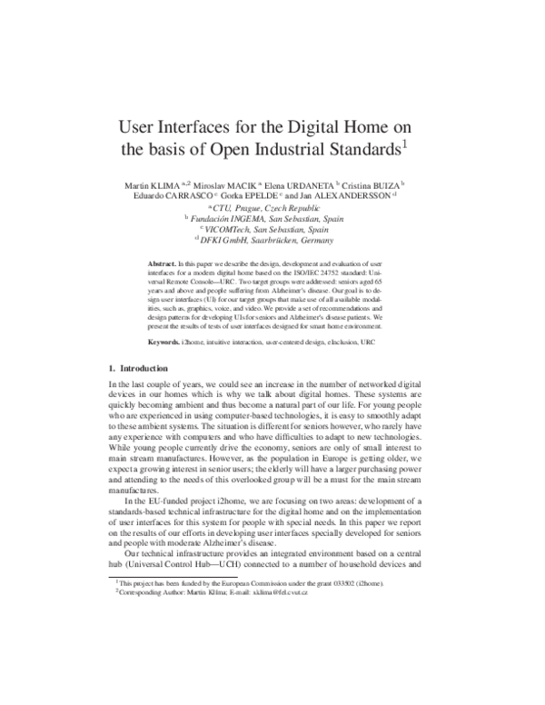 (PDF) User interfaces for the digital home on the basis of open ...