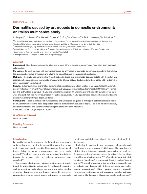 (PDF) Dermatitis caused by arthropods in domestic environment: an ...