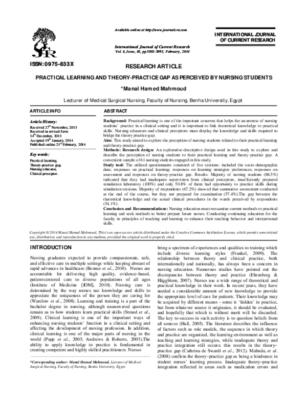 (PDF) PRACTICAL LEARNING AND THEORY-PRACTICE GAP AS PERCEIVED BY ...
