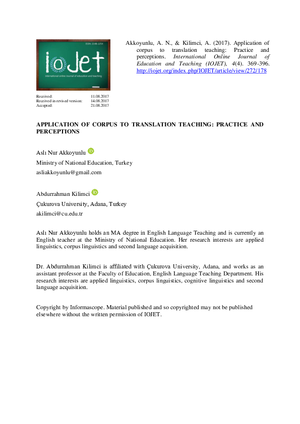 (PDF) Application of corpus to translation teaching: Practice and ...