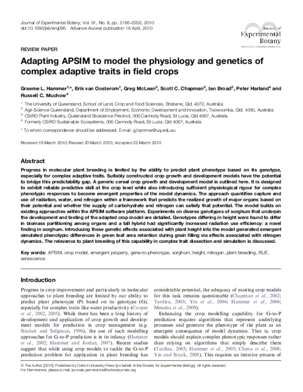 (PDF) Adapting APSIM to model the physiology and genetics of complex ...