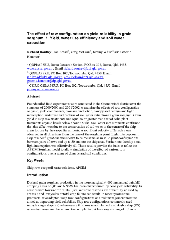 Pdf The Effect Of Row Configuration On Yield Reliability In Grain