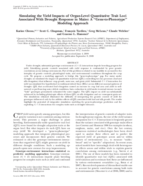 (PDF) Simulating the Yield Impacts of Organ-Level Quantitative Trait Loci Associated With ...