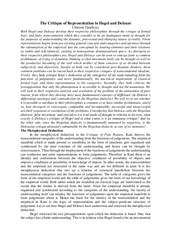 (DOC) The Critique of Representation in Hegel and Deleuze