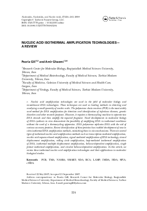 (PDF) NUCLEIC ACID ISOTHERMAL AMPLIFICATION TECHNOLOGIES— A REVIEW