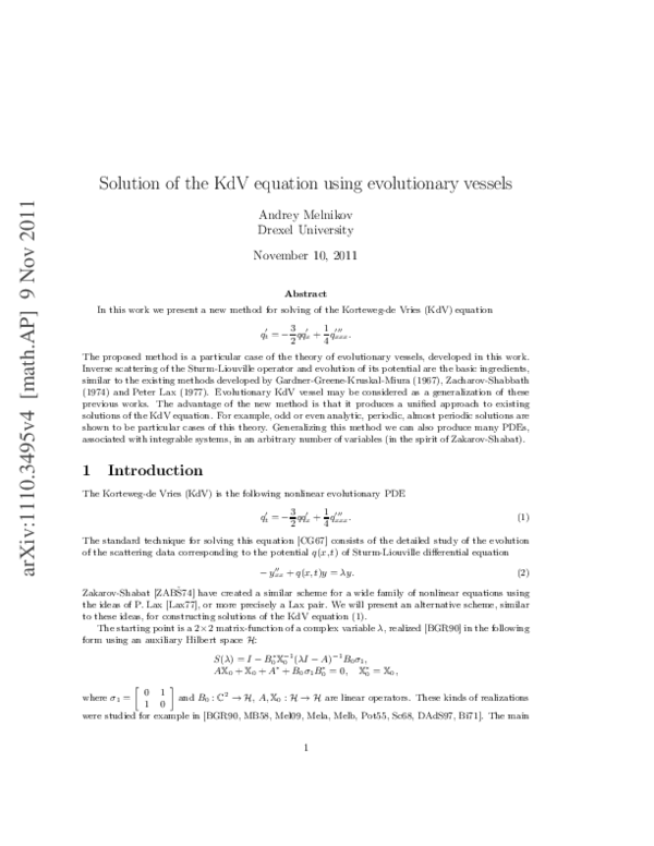 (PDF) Solution of the KdV equation using evolutionary vessels