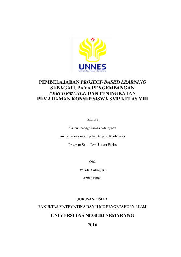Pdf Pembelajaran Project Based Learning Sebagai Upaya Pengembangan Performance Dan Peningkatan