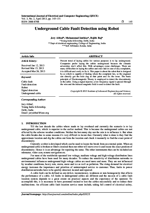 (PDF) Underground Cable Fault Detection using Robot