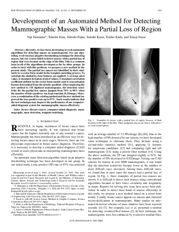 Pdf Development Of An Automated Method For Detecting Mammographic Masses With A Partial Loss