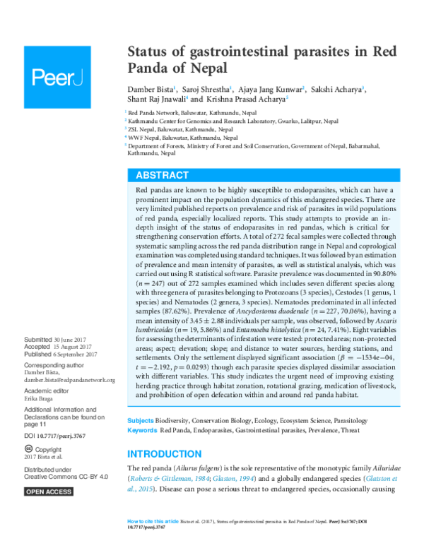 (PDF) Status of gastrointestinal parasites in Red Panda of Nepal