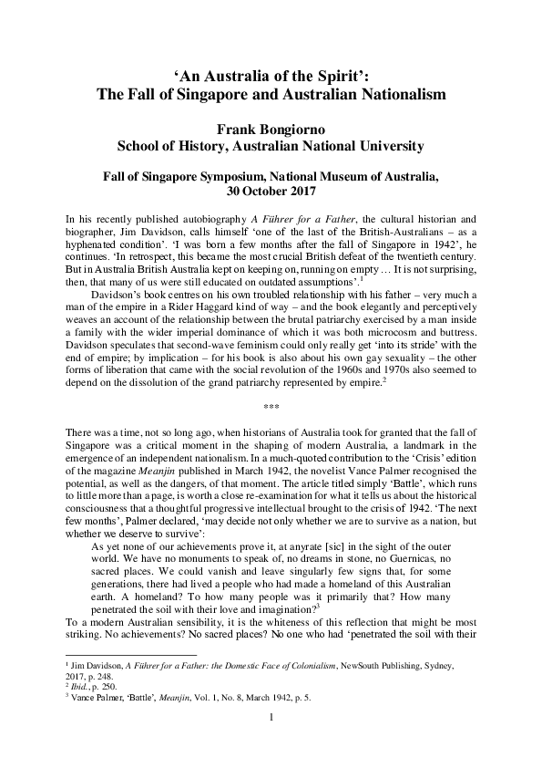 (DOC) 'An Australia of the Spirit': The Fall of Singapore and ...