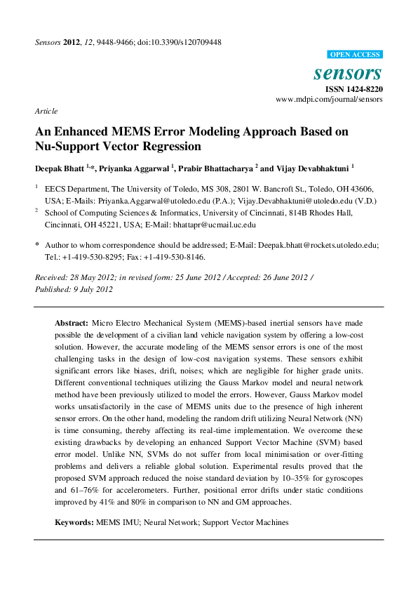 Pdf An Enhanced Mems Error Modeling Approach Based On Nu Support Vector Regression