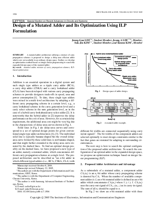 Pdf Design Of A Mutated Adder And Its Optimization Using Ilp Formulation