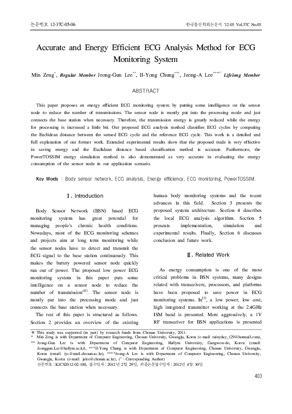 (PDF) Accurate and Energy Efficient ECG Analysis Method for ECG Monitoring System