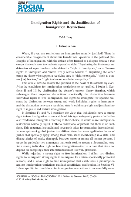 (PDF) Immigration Rights and the Justification of Immigration Restrictions