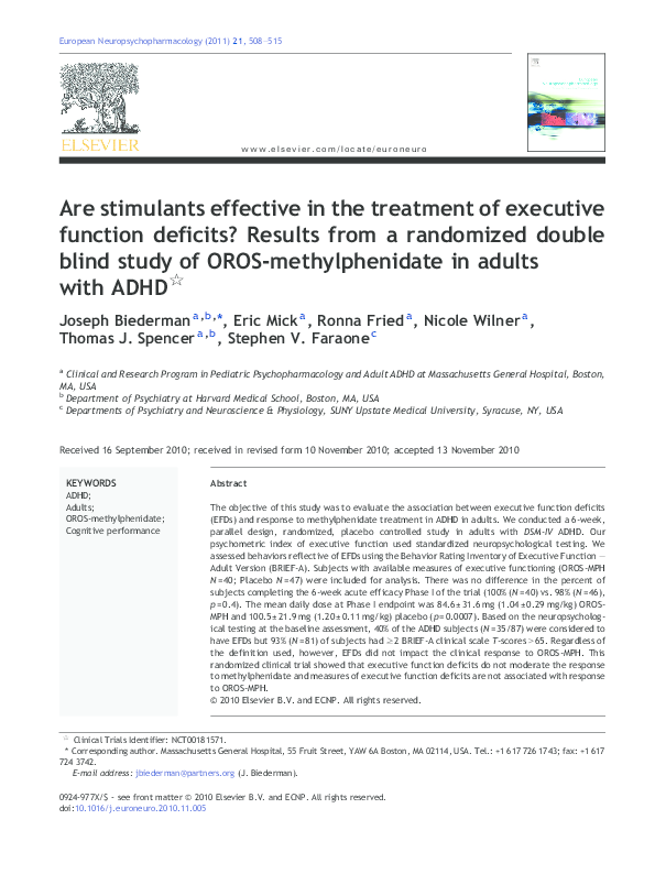 (PDF) Are stimulants effective in the treatment of executive function deficits? Results from a ...