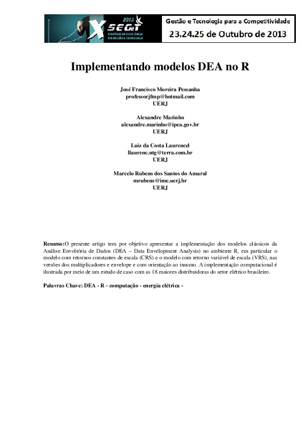 (PDF) Implementando modelos DEA no R