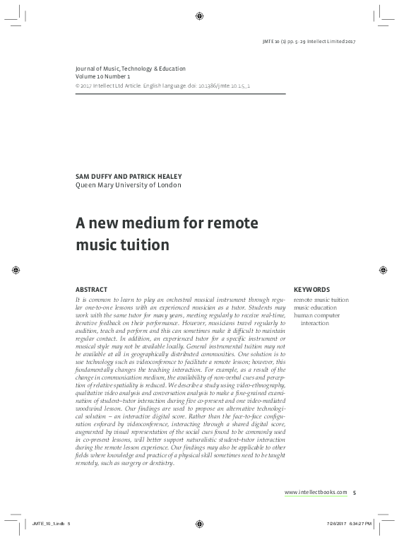 (PDF) A New Medium for Remote Music Tuition