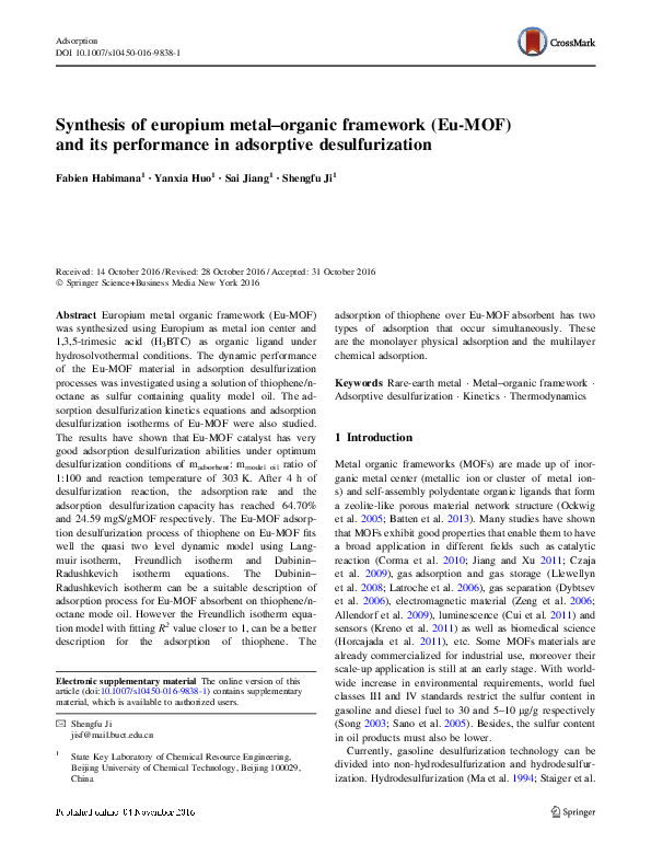 (PDF) Synthesis of europium metal–organic framework (Eu-MOF) and its ...