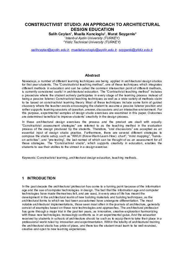 (DOC) CONSTRUCTIVIST STUDIO: AN APPROACH TO ARCHITECTURAL DESIGN EDUCATION