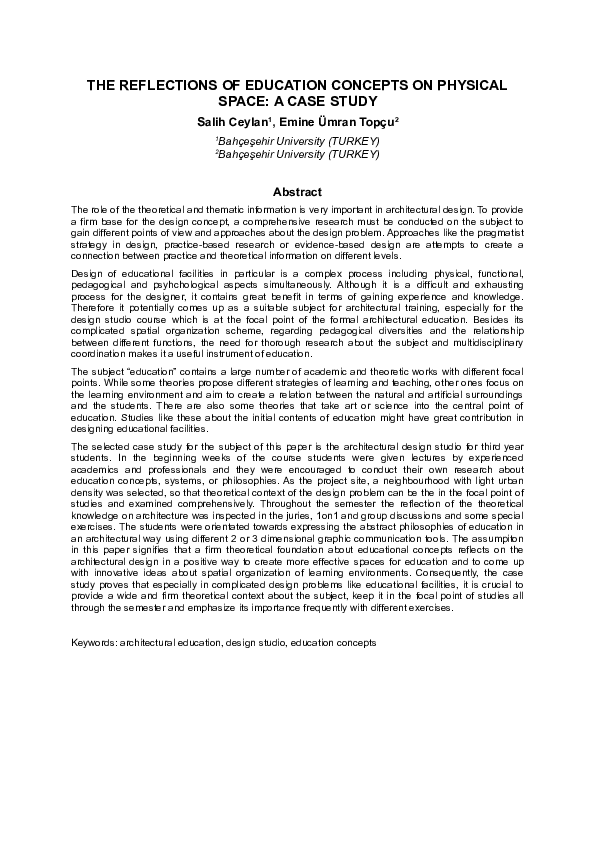 (DOC) THE REFLECTIONS OF EDUCATION CONCEPTS ON PHYSICAL SPACE: A CASE STUDY