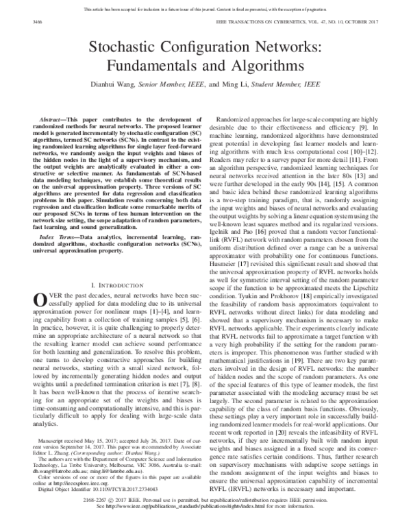 Pdf Stochastic Configuration Networks Fundamentals And Algorithms