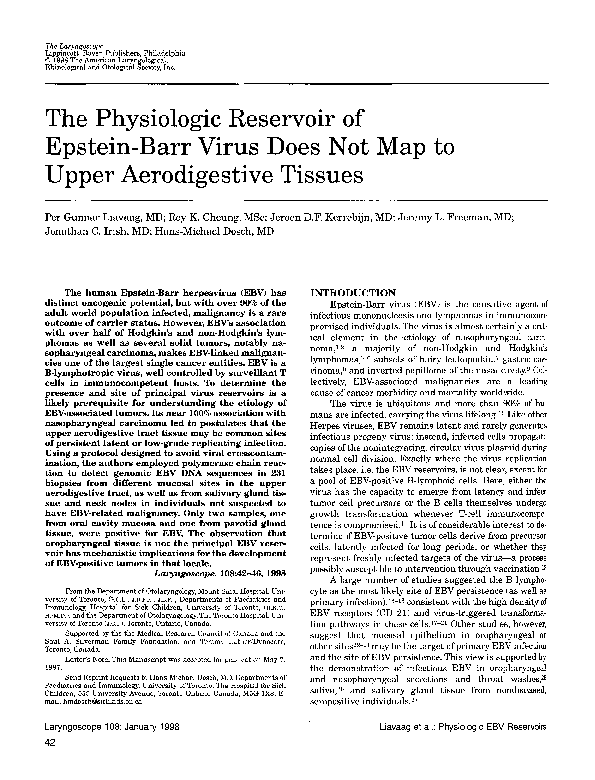 (PDF) The Physiologic Reservoir of Epstein-Barr Virus Does Not Map to ...